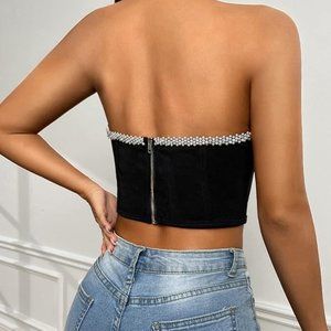 Tops | Contrast Trim Pearls Beaded Crop Tube Top | Poshmark